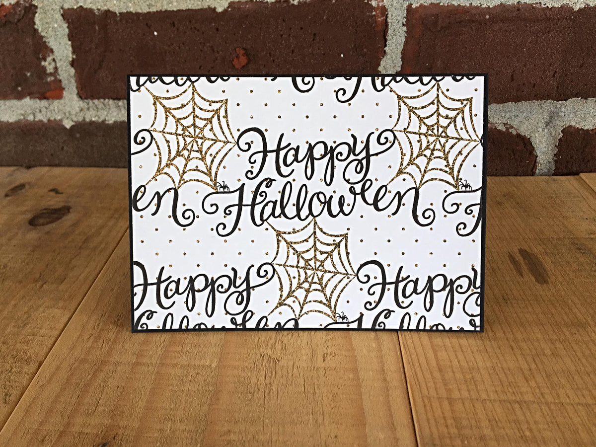 Happy Halloween Note Card Set of 6, Handmade Black and Gold Glam Hallo ...