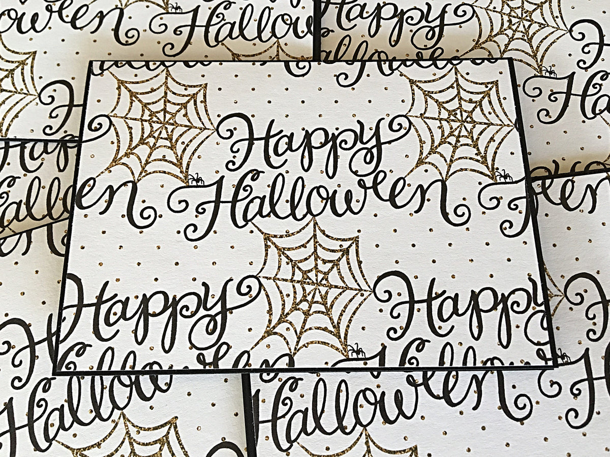 Happy Halloween Note Card Set of 6, Handmade Black and Gold Glam Hallo ...