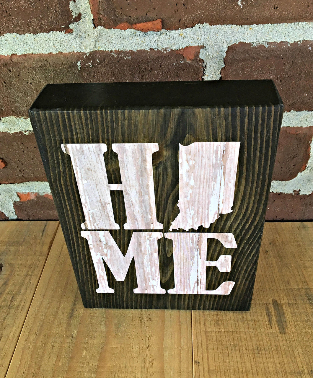 Indiana Home Rustic Wooden Block Sign, State Home Farmhouse Style Deco ...