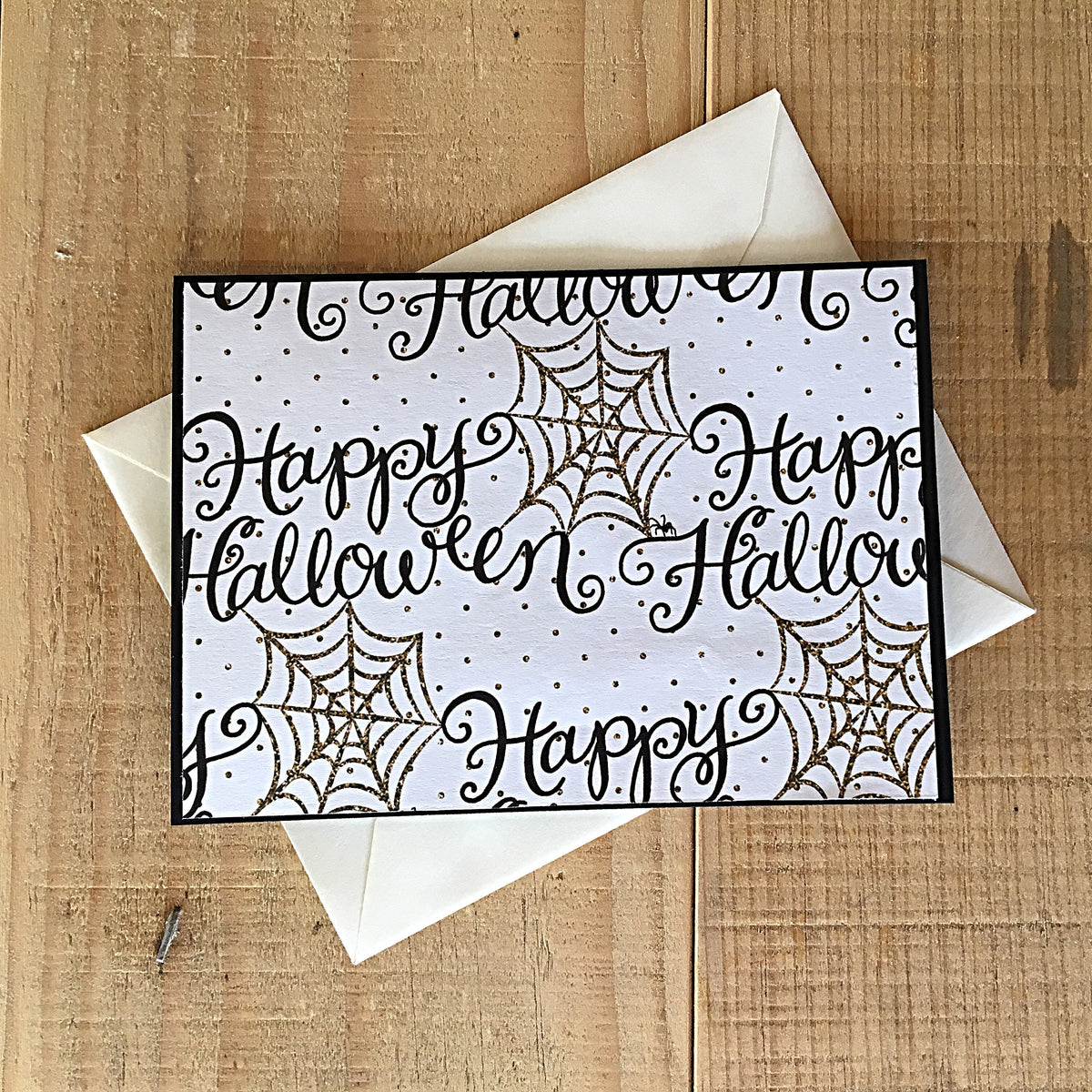 Happy Halloween Note Card Set of 6, Handmade Black and Gold Glam Hallo ...